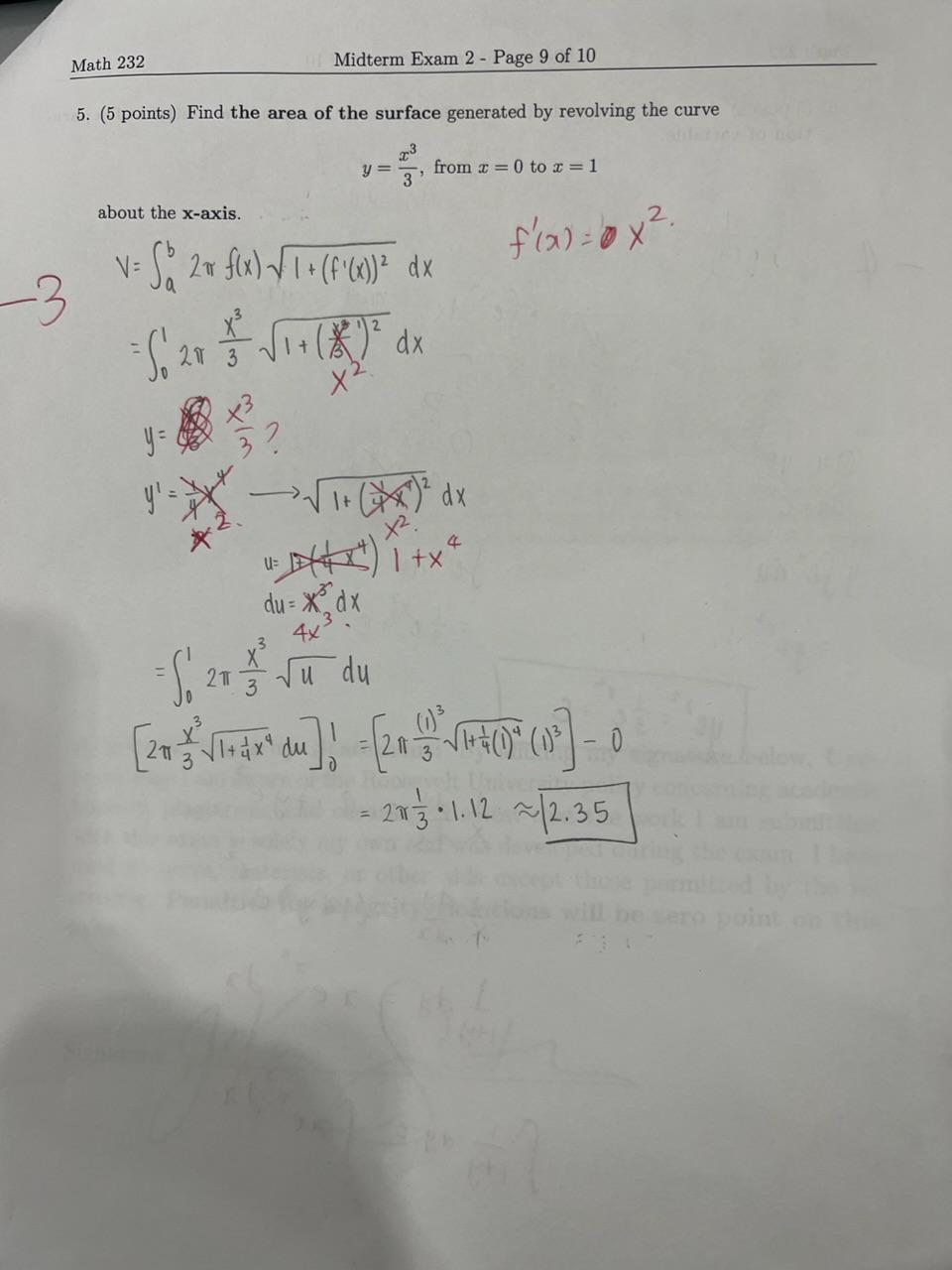 Solved 5. (5 points) Find the area of the surface generated | Chegg.com