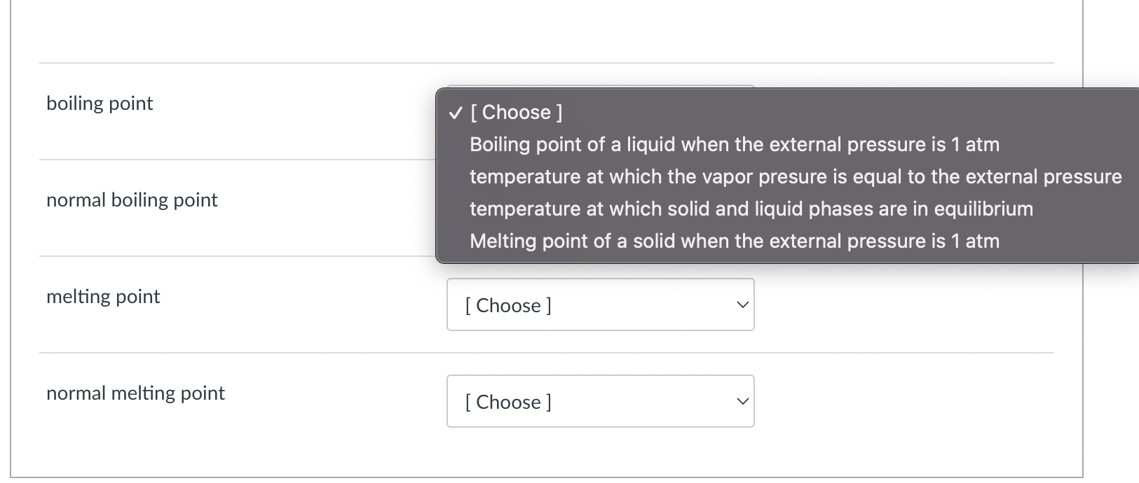 Solved boiling point [ Choose ] Boiling point of a liquid | Chegg.com
