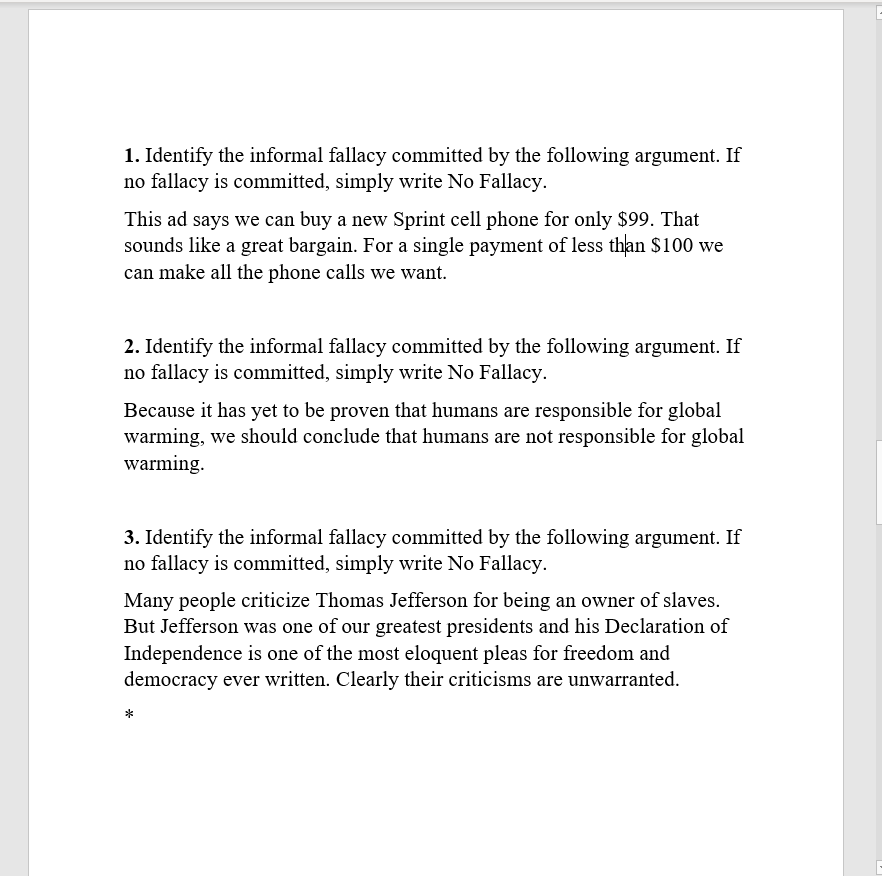 1. Identify the informal fallacy committed by the | Chegg.com