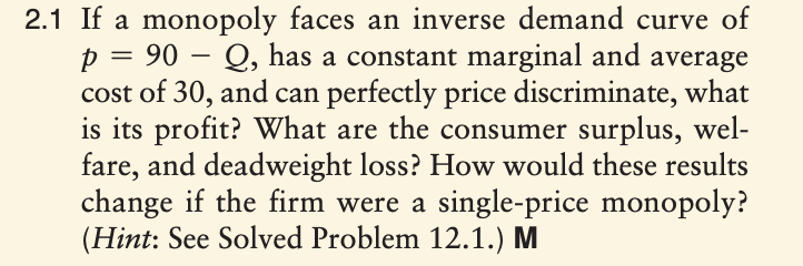 Solved 2.1 If a monopoly faces an inverse demand curve of | Chegg.com