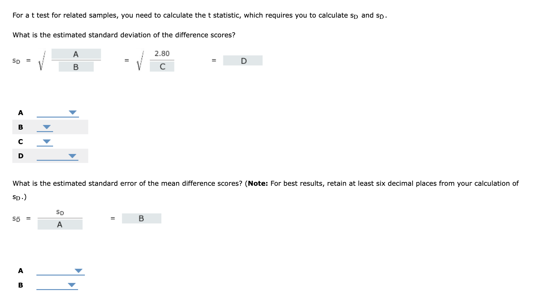 Solved 2. Applying a t-test to difference scores Consider | Chegg.com