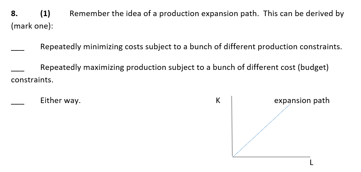 Solved Remember the idea of a production expansion path. | Chegg.com