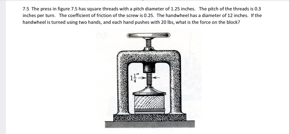 Solved 7.5 The press in figure 7.5 has square threads with a | Chegg.com