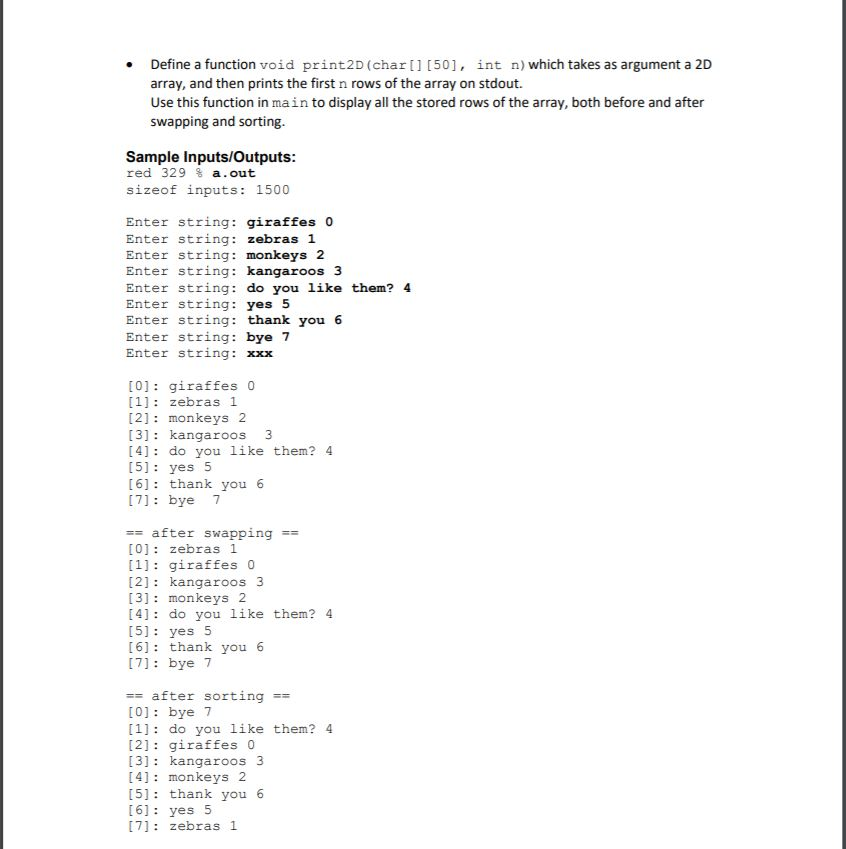 Specification Write an ANSI-C program that uses 2D | Chegg.com