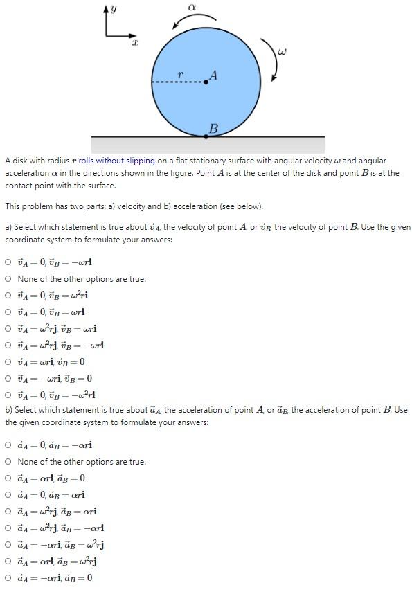 Solved AY a C w r B В A disk with radius r rolls without | Chegg.com