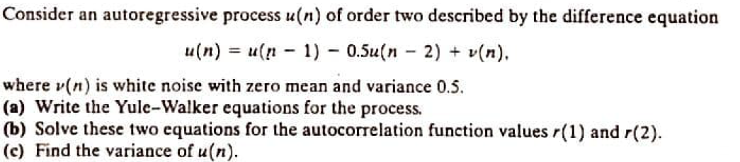 Solved Consider an autoregressive process u(n) of order two | Chegg.com