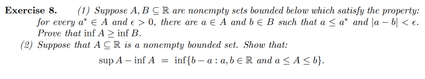 Solved Exercise 8. (1) Suppose A, B CR are nonempty sets | Chegg.com