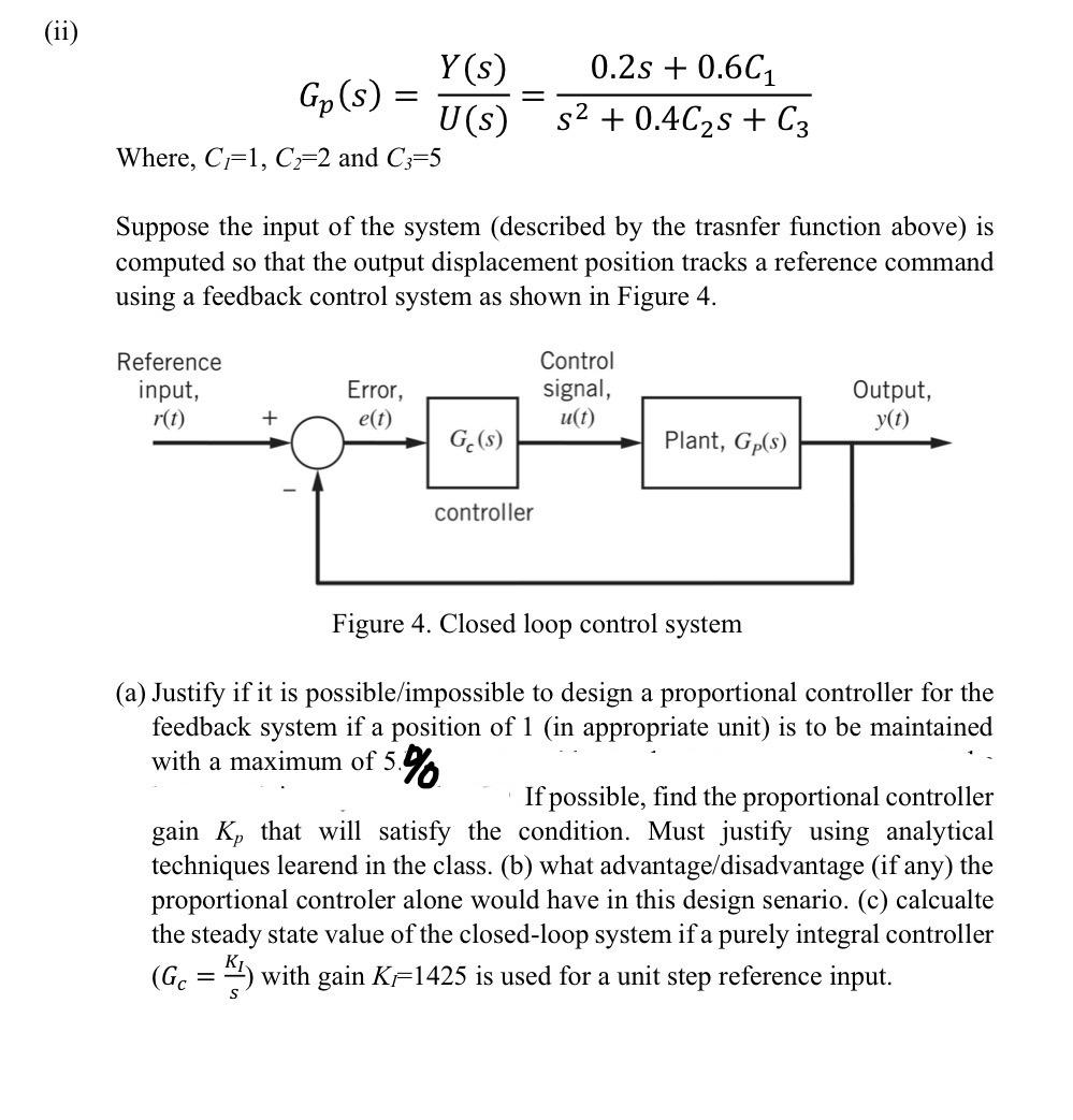 Solved (ii) Y(s) Gp(s) = U(s) Where, C=1, C2=2 and C3=5 0.2s | Chegg.com