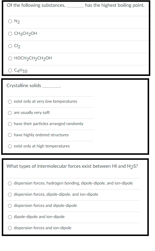 Solved Of the following substances, has the highest boiling | Chegg.com
