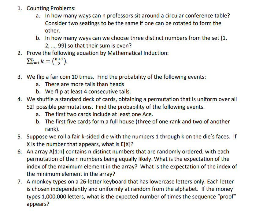 Solved 1. Counting Problems: a. In how many ways can n | Chegg.com