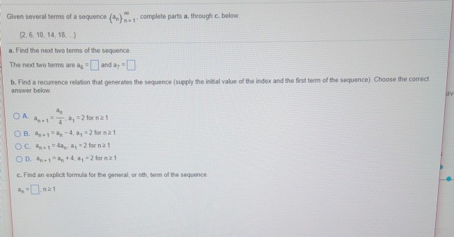 Solved quence (n)n- 1 complete parts a. through c. below | Chegg.com