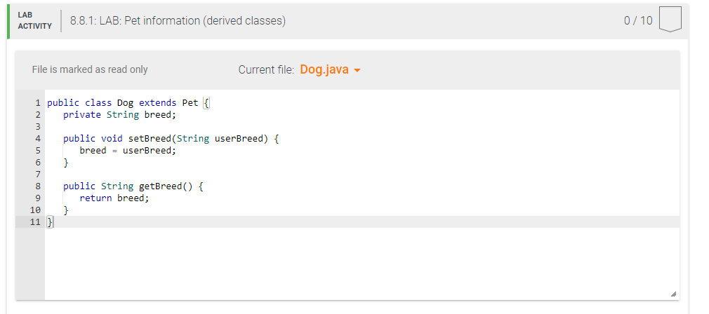 Solved 8.8 LAB: Pet information (derived classes) The base | Chegg.com