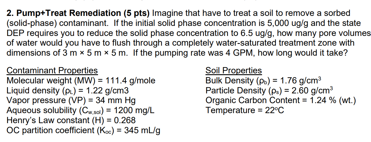 2. Pump+Treat Remediation (5 pts) Imagine that have | Chegg.com