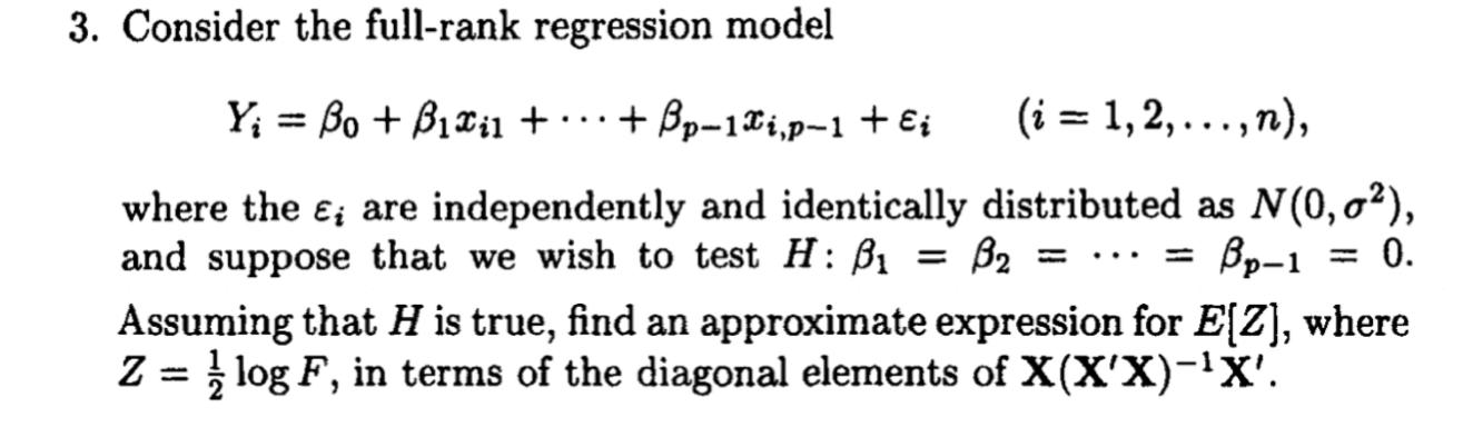3. Consider the full-rank regression model ) Yi = Bo | Chegg.com