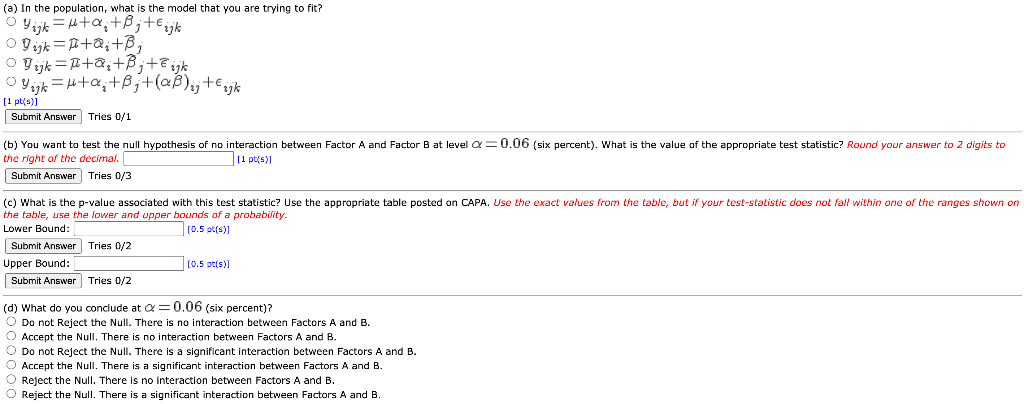 Solved A two-way analysis of variance model with interaction | Chegg.com