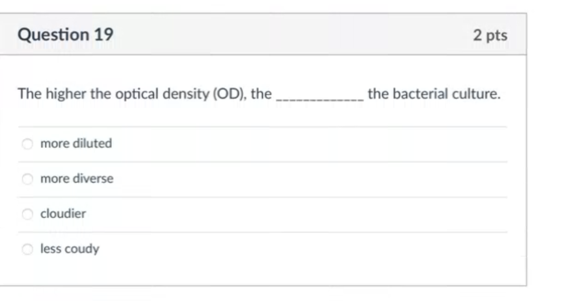 Solved The higher the optical density (OD), the the | Chegg.com