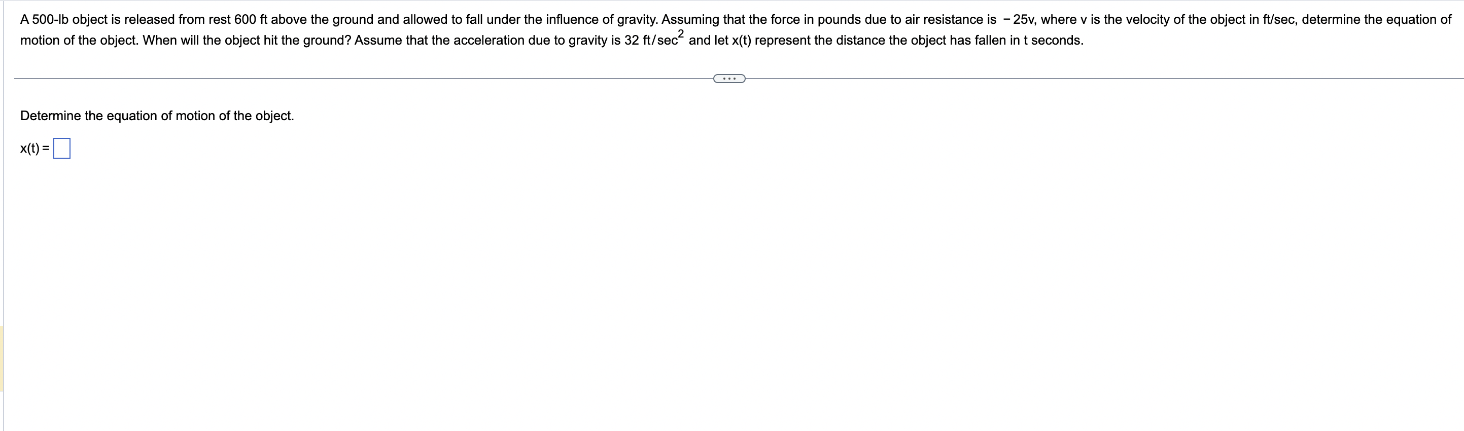 Solved A 500 -lb object is released from rest 600 ft above | Chegg.com