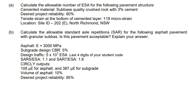 Solved (a) (b) Calculate the allowable number of ESA for the | Chegg.com
