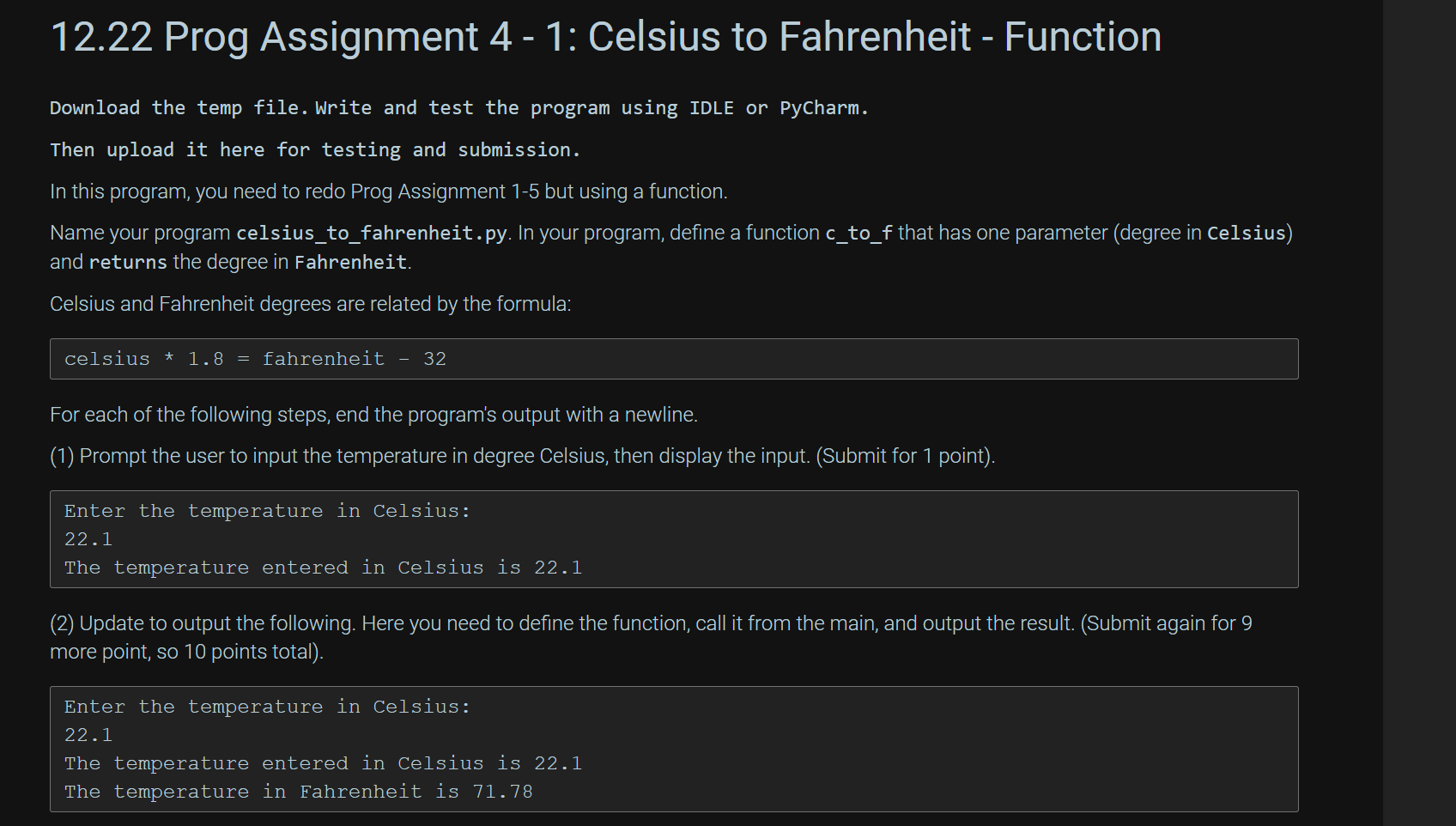 Solved 1 2. # FIXME: Define the c_to_f function. It should | Chegg.com