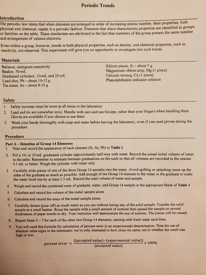 Solved Periodic Trends Introduction The periodic law states | Chegg.com