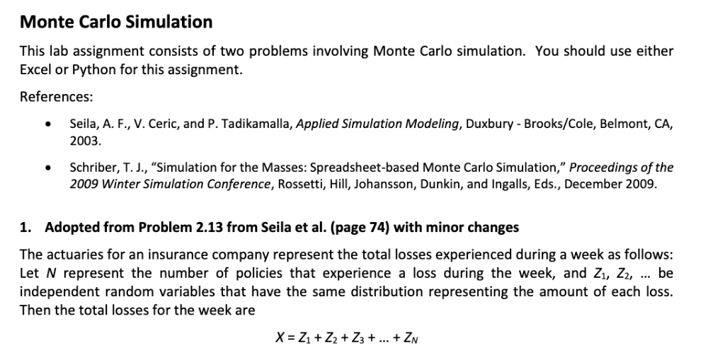 Solved Monte Carlo Simulation This Lab Assignment Consists