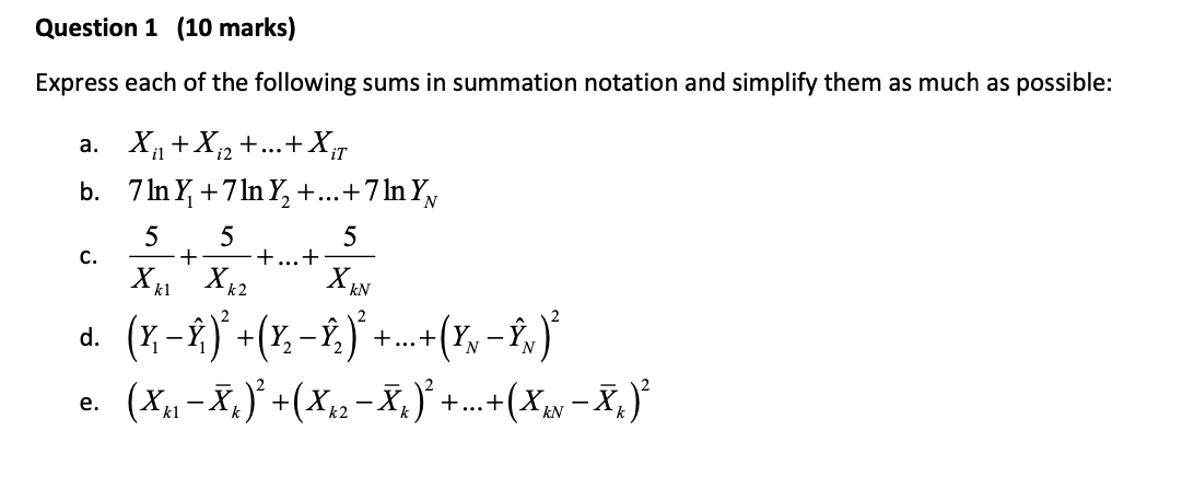 Express each of the following sums in summation | Chegg.com