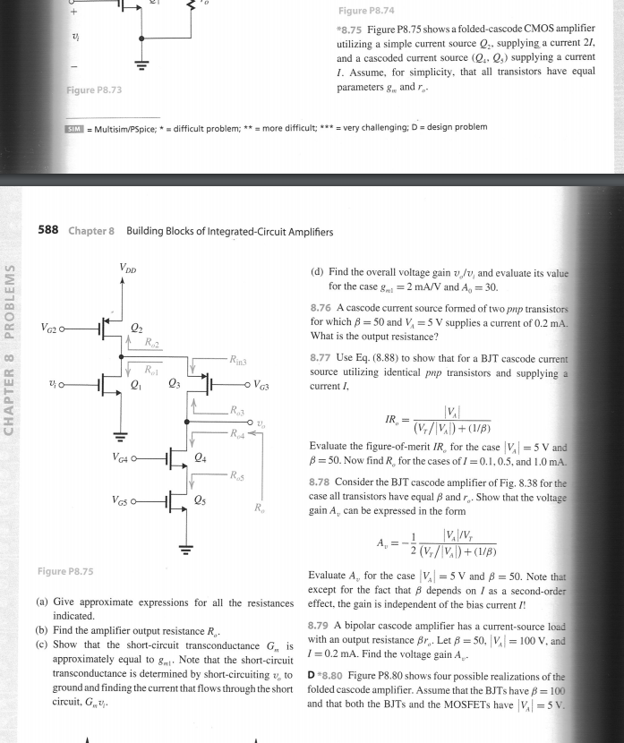 Solved Figure P8.74 8.75 Figure P8.75 shows a folded-cascode | Chegg.com