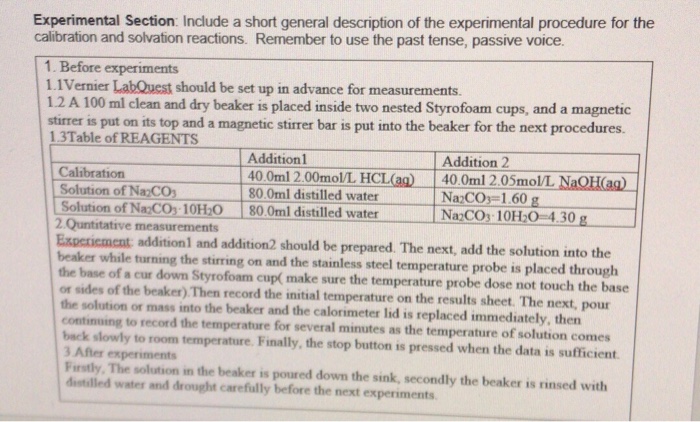 Experimental Section: Include a short general | Chegg.com
