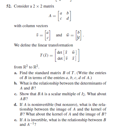Solved 52. Consider a 2 x 2 matrix A = b d with column | Chegg.com