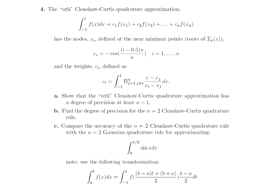 4 The “nth” Clenshaw Curtis Quadrature