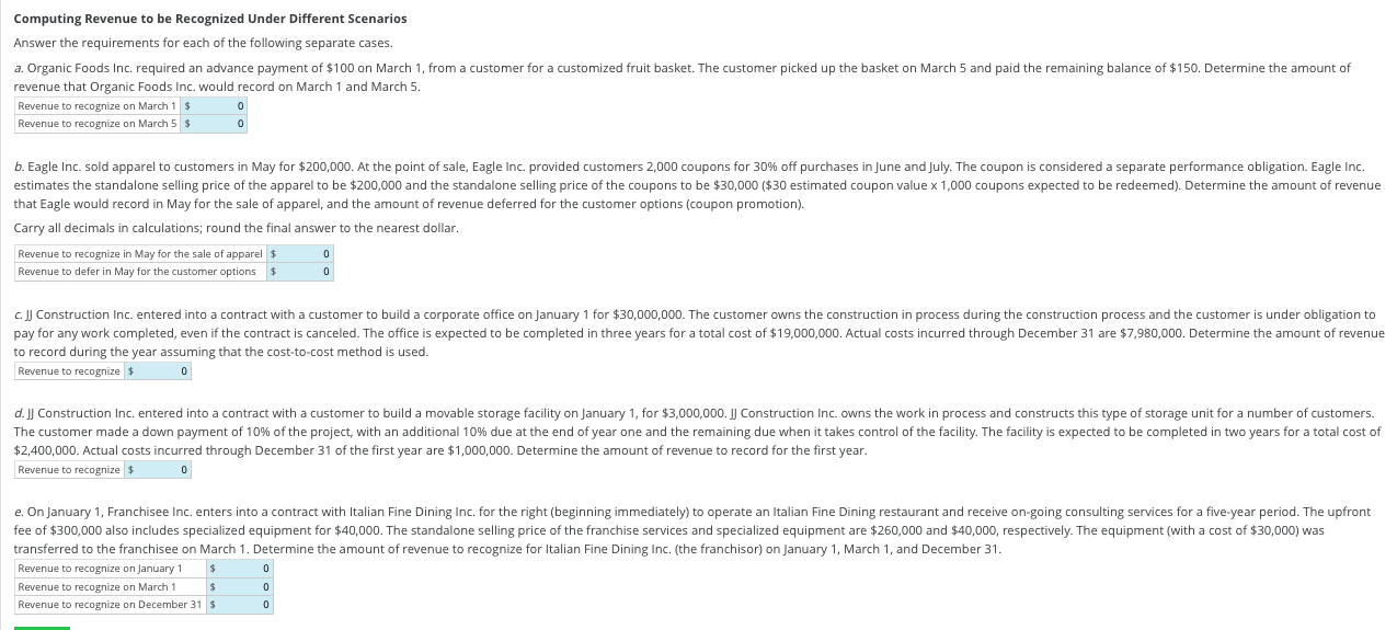 Solved Computing Revenue to be Recognized Under Different | Chegg.com