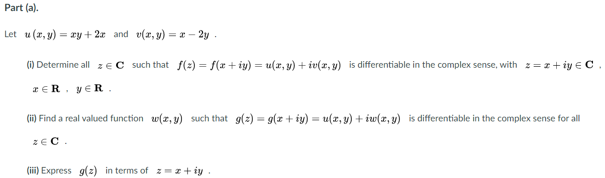 Solved Part (a). Let u(x, y) = xy + 2x and v(x, y) = x – 2y. | Chegg.com