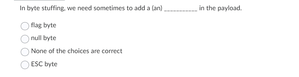 Solved In byte stuffing, we need sometimes to add a (an) .in | Chegg.com