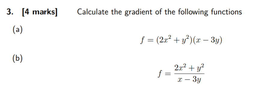 Solved Calculate the gradient of the following functions 3. | Chegg.com