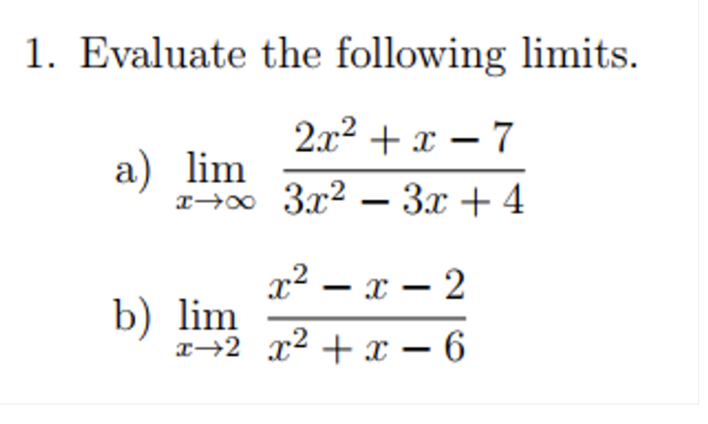 Solved 1. Evaluate the following limits. 2.x2 + 1 - 7 a) lim | Chegg.com