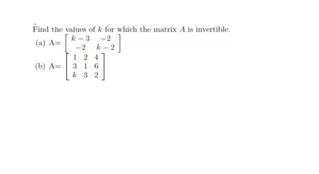 Solved Find the values of k for which the matrix A is | Chegg.com