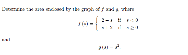Solved Determine the area enclosed by the graph of f ﻿and g, | Chegg.com