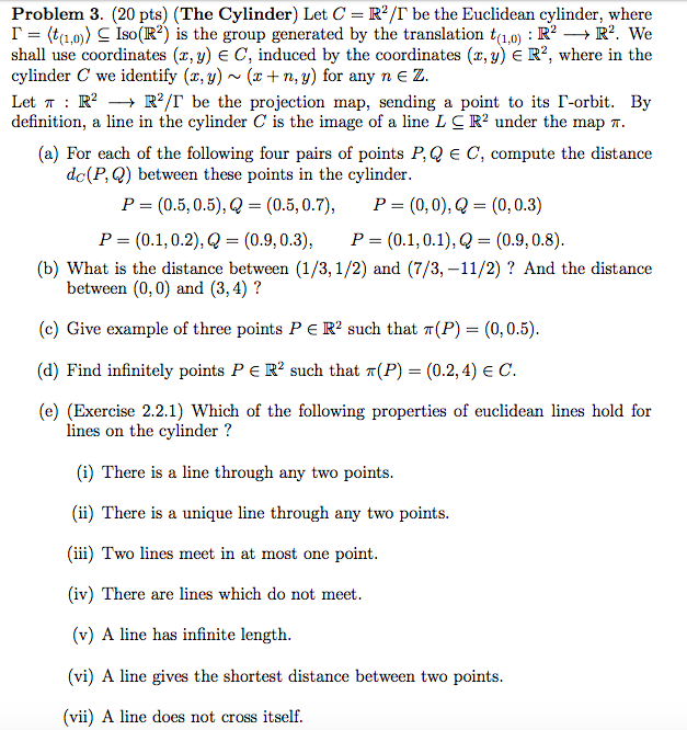 Problem 3. (20 pts) (The Cylinder) Let C =R2/T be the | Chegg.com
