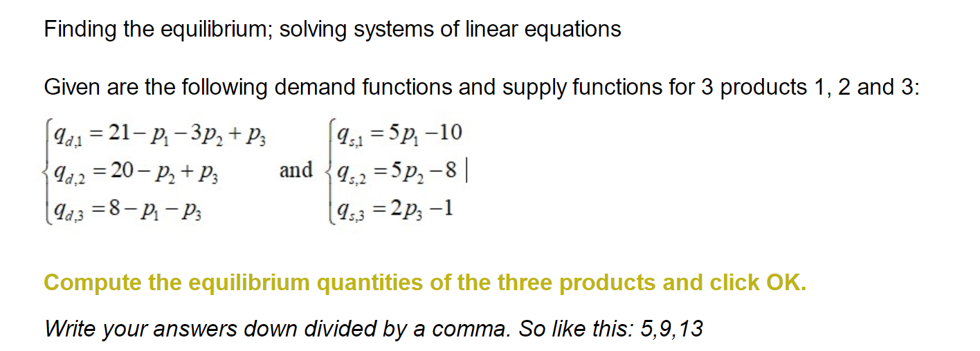 Solved Finding the equilibrium; solving systems of linear | Chegg.com
