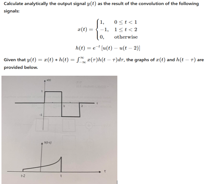 Calculate analytically the output signal y(t) as ﻿the | Chegg.com