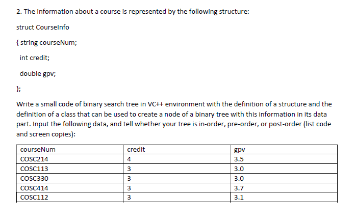 Solved 2. The information about a course is represented by | Chegg.com