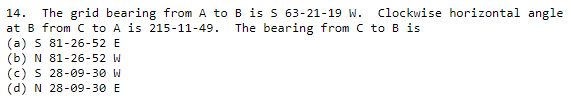 Solved 14. The grid bearing from A to B is S 63-21-19 W. | Chegg.com
