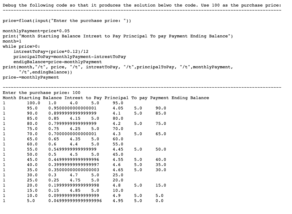 Solved Debug the following code so that it produces the | Chegg.com