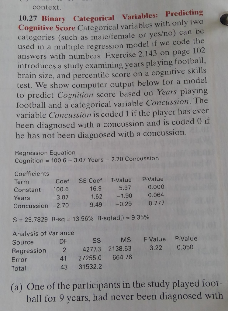 context 10.27 Binary Categorical Variables: | Chegg.com