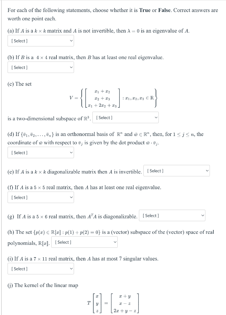 Solved For each of the following statements, choose whether | Chegg.com