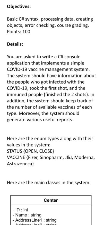 Solved Objectives: Basic C# syntax, processing data, | Chegg.com