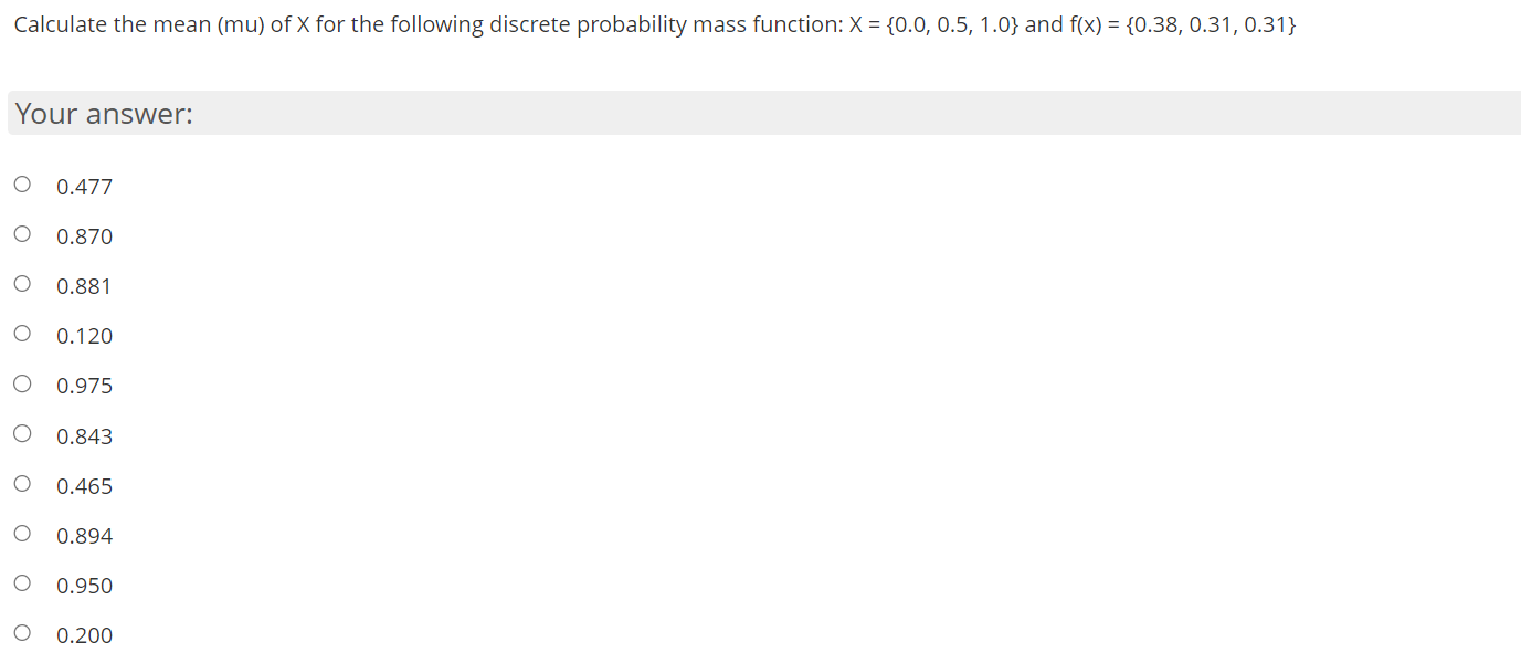 Solved Calculate the mean (mu) of X for the following | Chegg.com