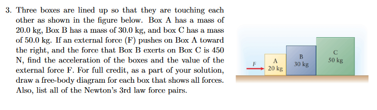 Solved 3. Three boxes are lined up so that they are touching | Chegg.com