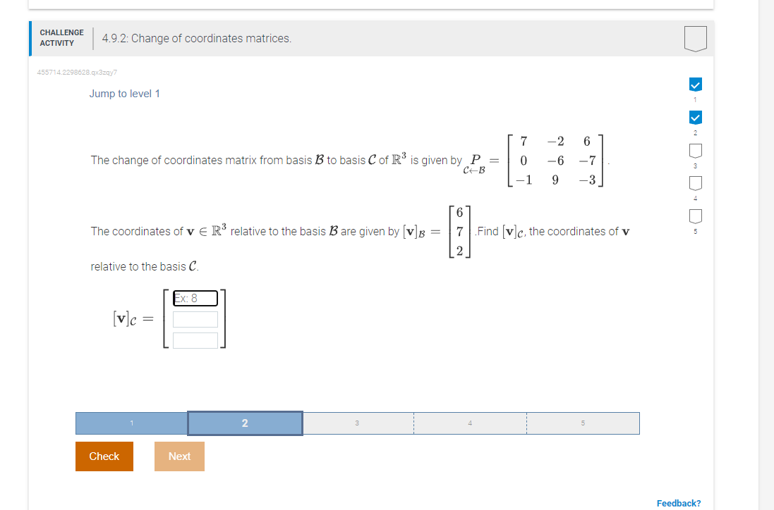 Solved The change of coordinates matrix from basis B to | Chegg.com