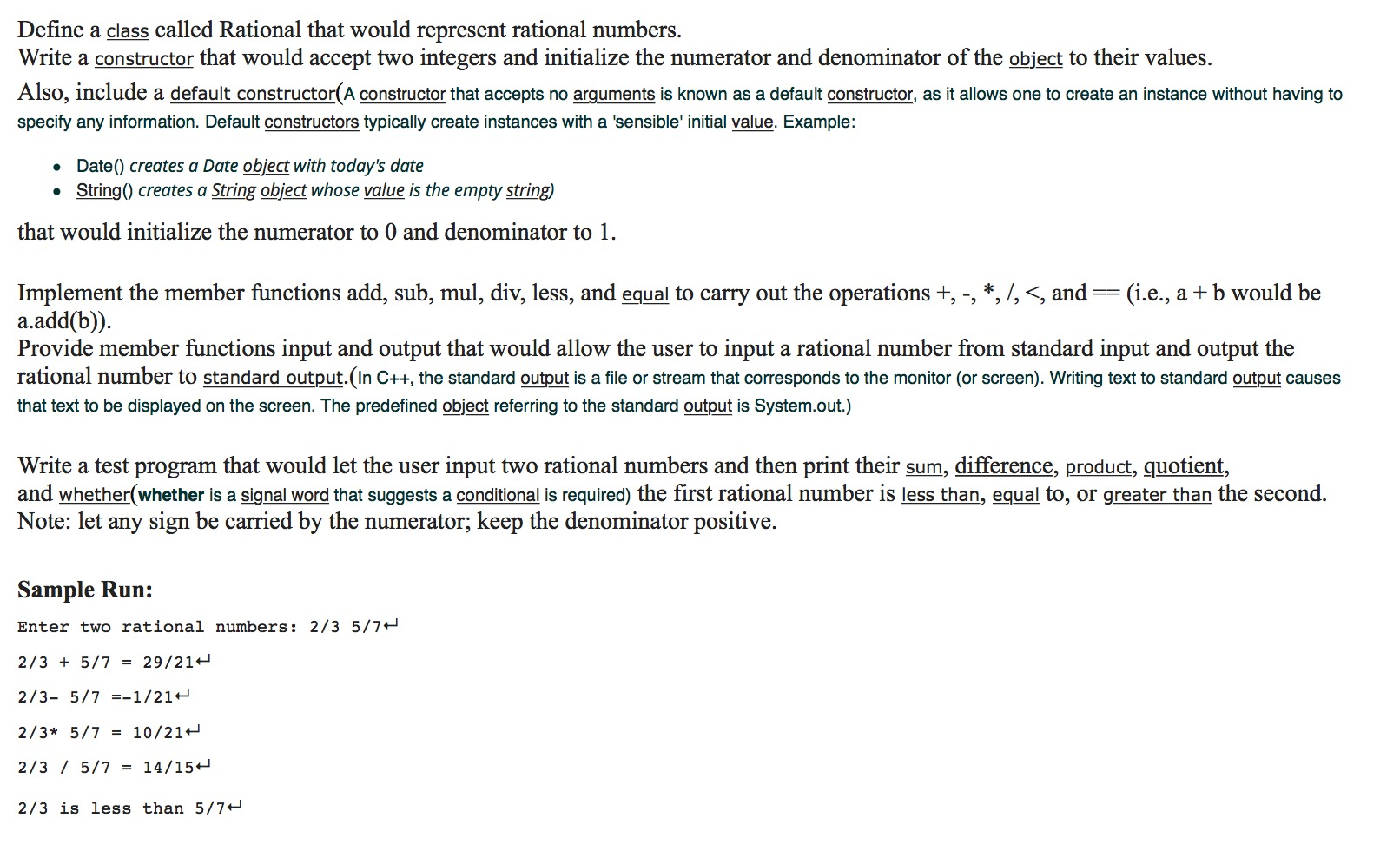 Define a class called Rational that would represent | Chegg.com